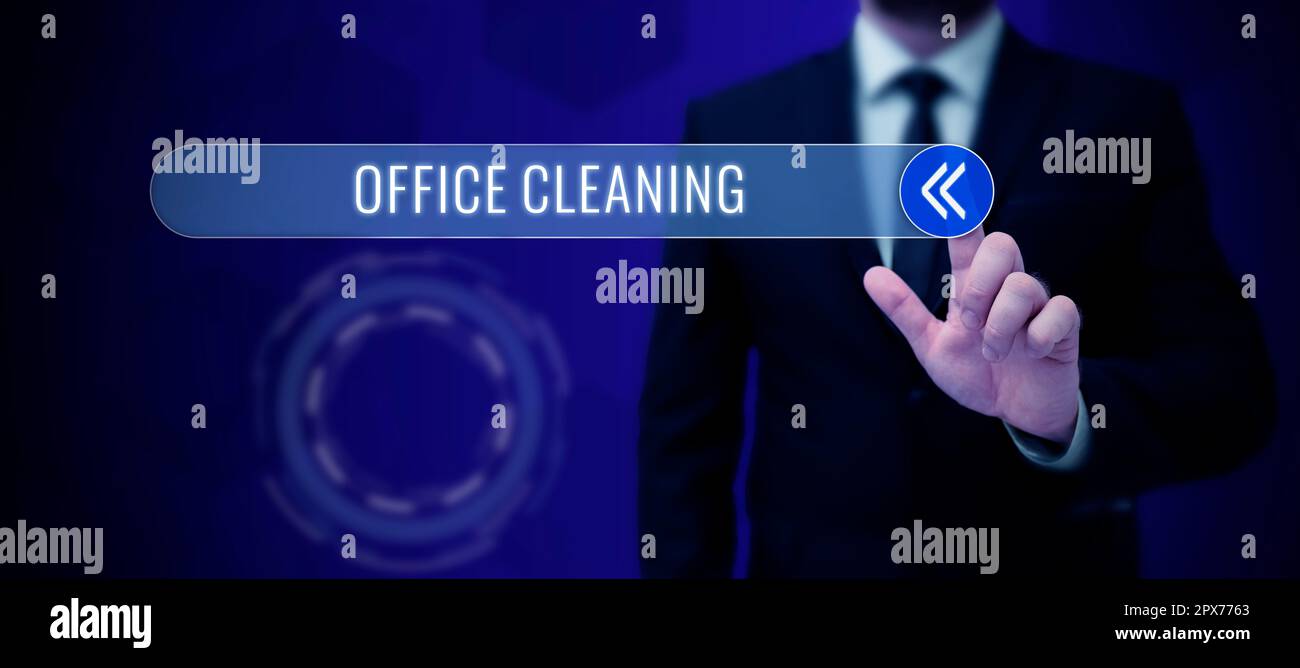 Text showing inspiration Office Cleaning, Word for the action or ...