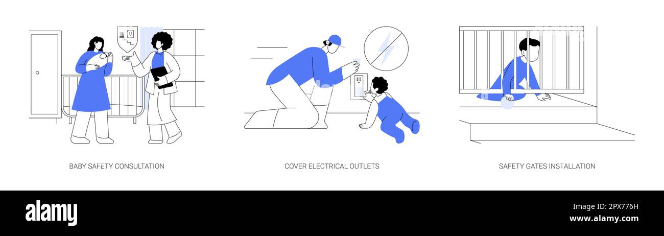 Baby-proofing abstract concept vector illustration set. Baby safety ...