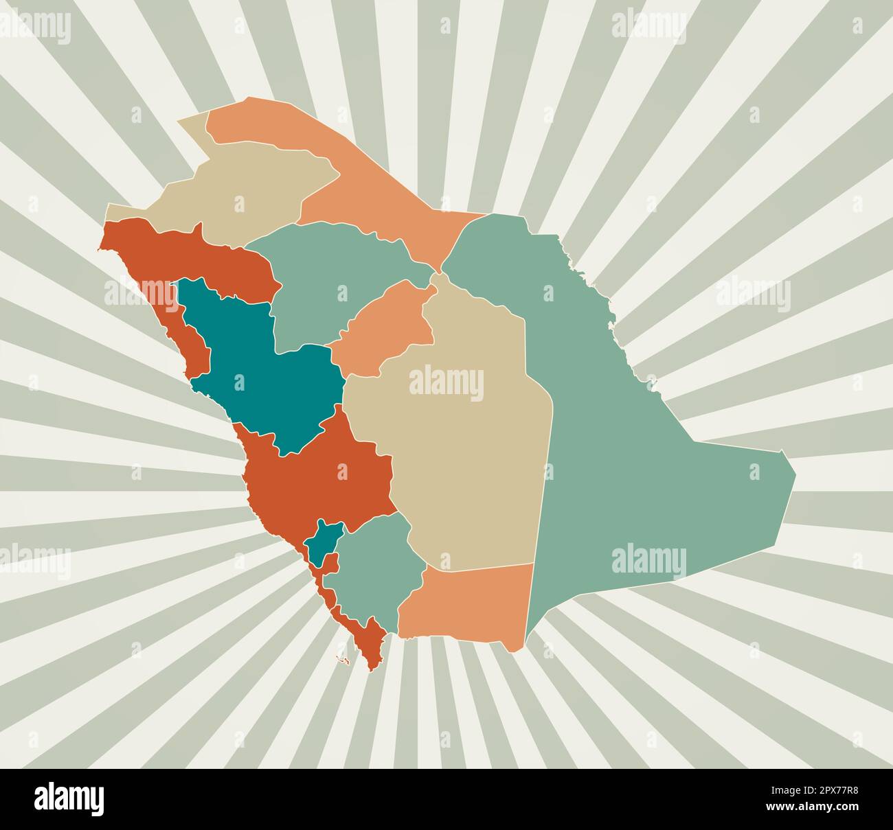 Saudi Arabia map. Poster with map of the country in retro color palette ...