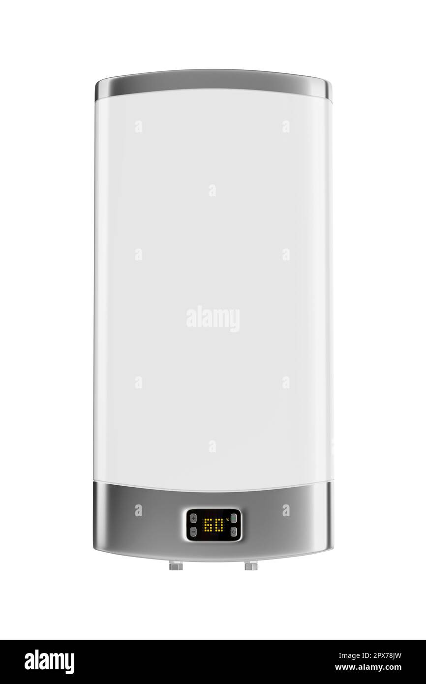 Digital water heater isolated on white background, front view Stock ...