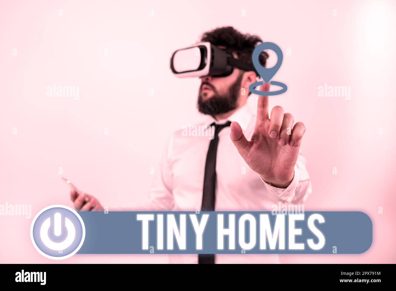 Hand writing sign Tiny Homes, Business showcase houses contain one room ...