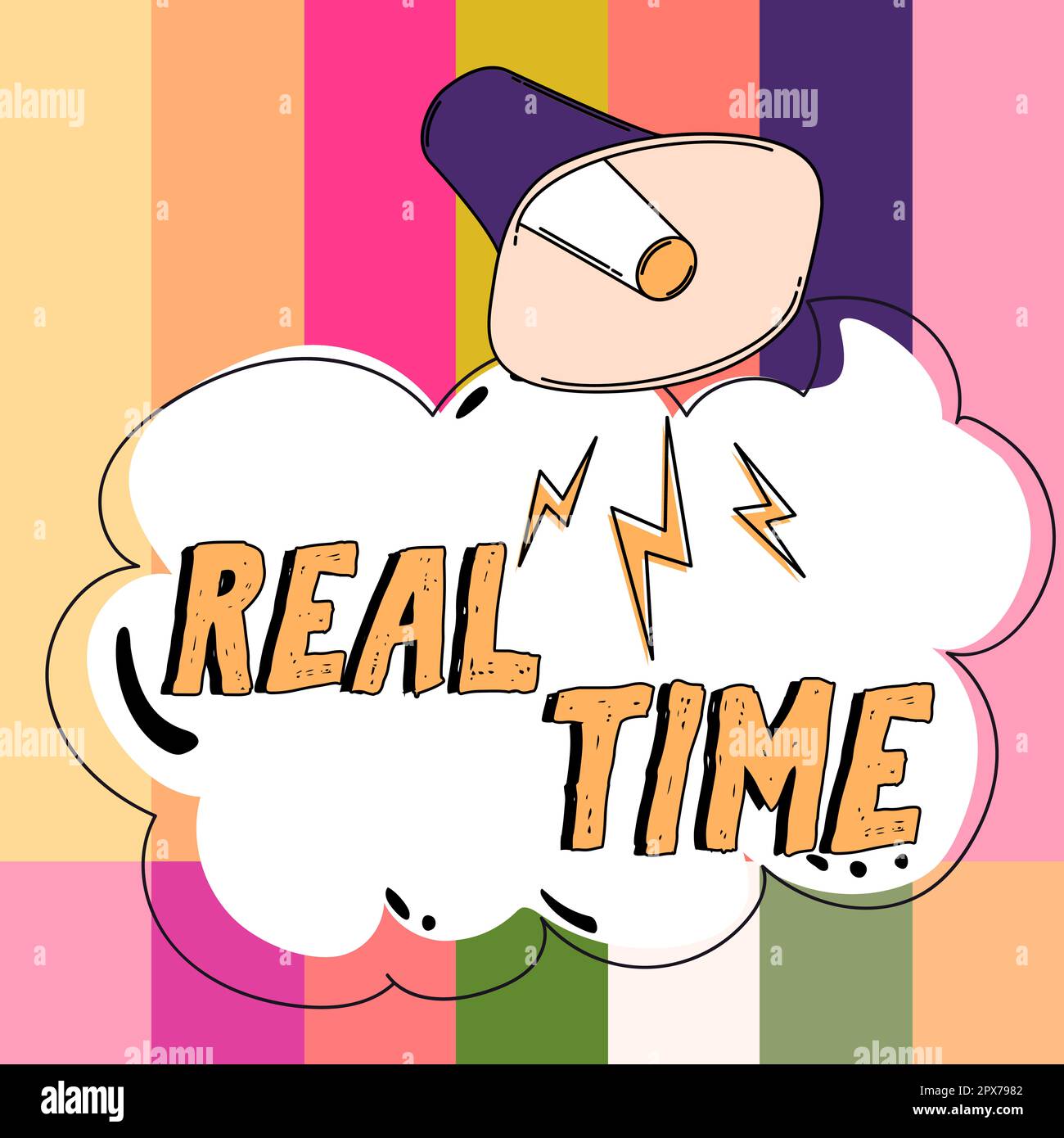 Text sign showing Real Time, Word Written on the actual time during ...