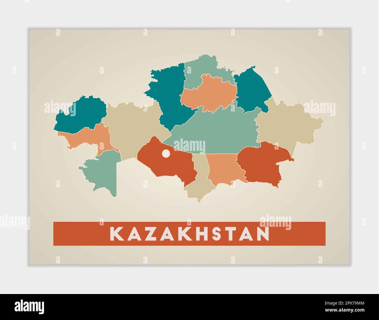 Kazakhstan poster. Map of the country with colorful regions. Shape of ...