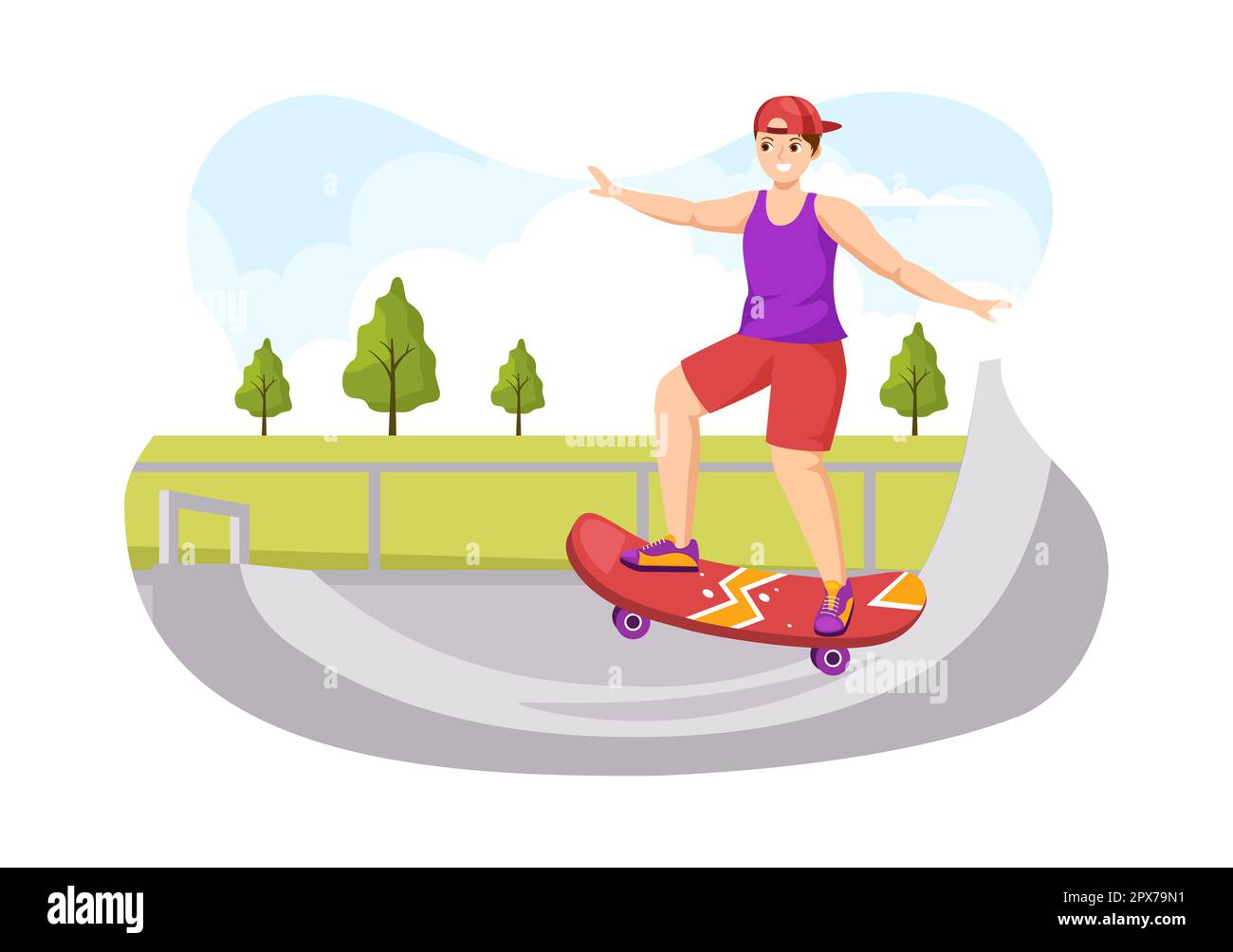 Skateboard Illustration with Skateboarders Jump using Board on ...