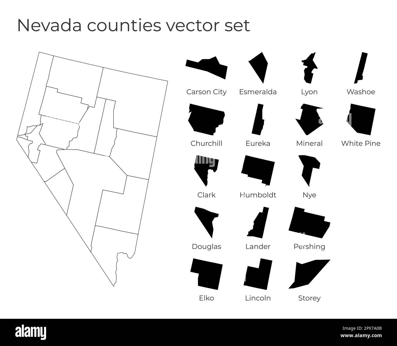 Nevada map with shapes of regions. Blank vector map of the US State ...