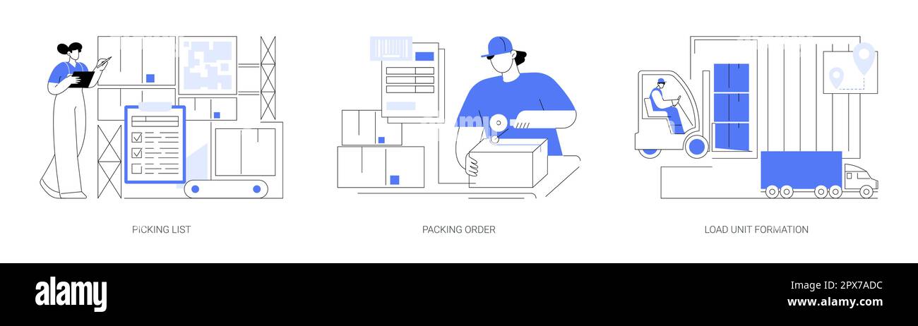 Order consolidation abstract concept vector illustration set. Picking ...