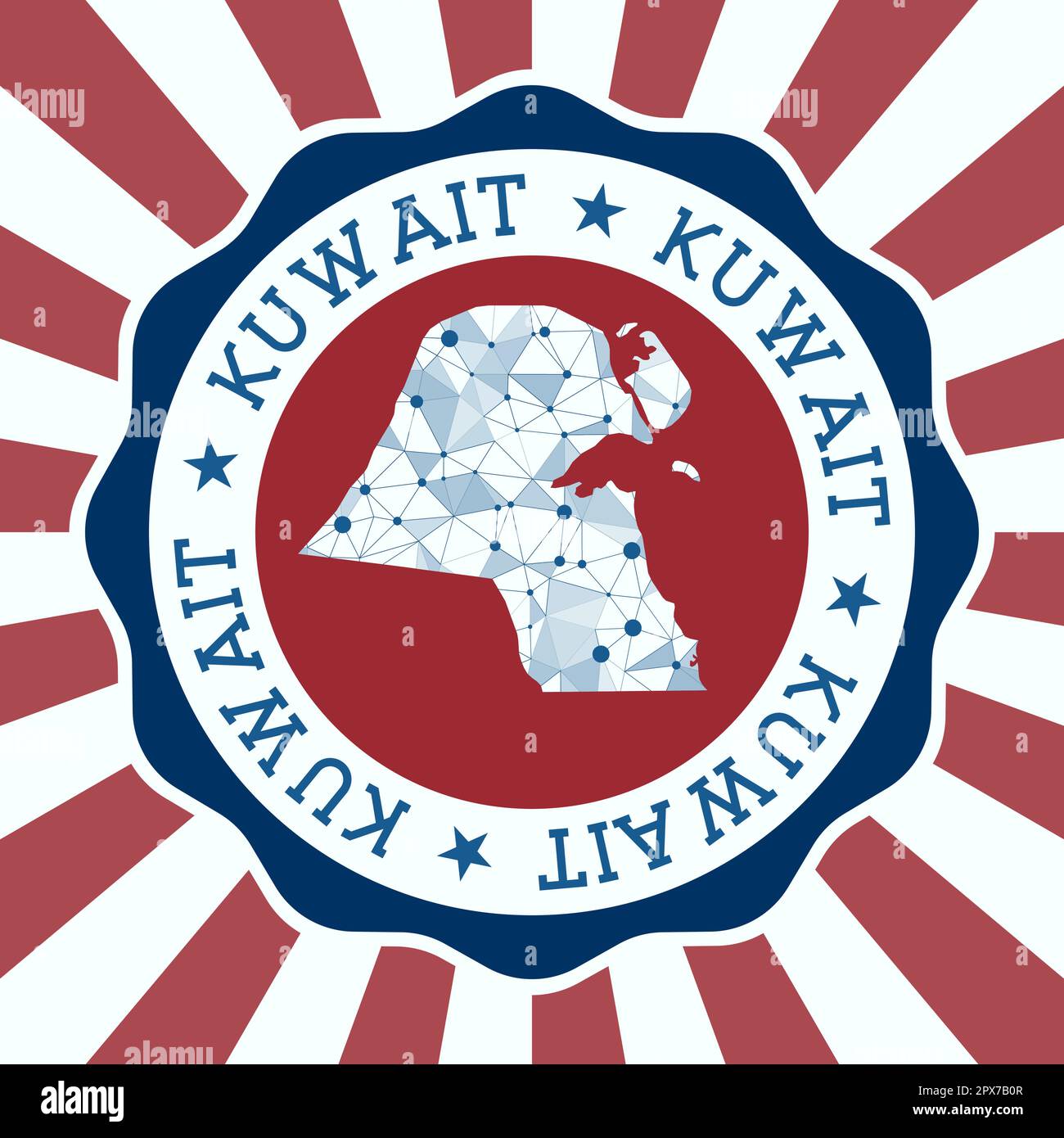 Kuwait Badge. Round logo of country with triangular mesh map and radial ...
