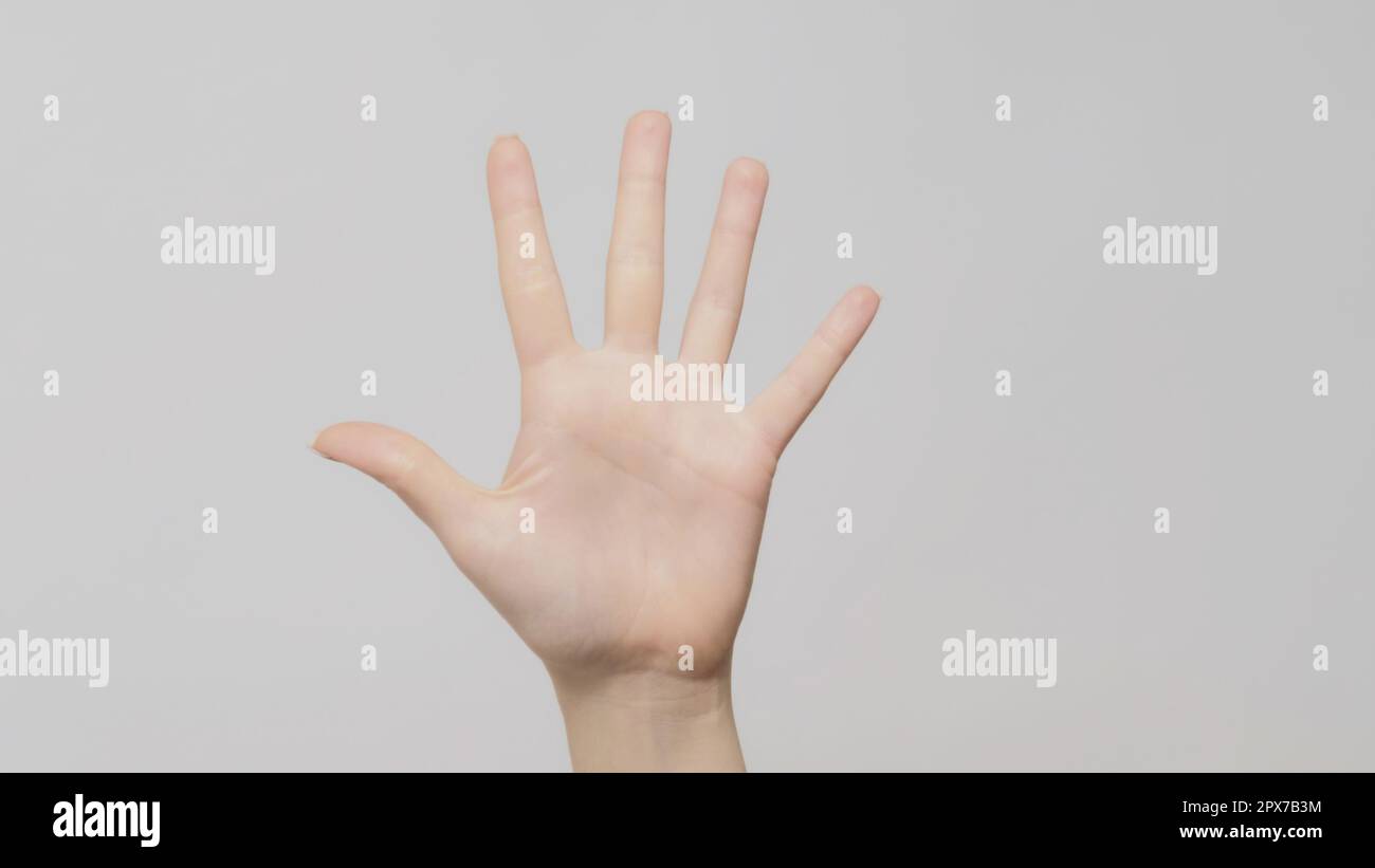 Countdown gesture five number hand calculating Stock Photo - Alamy
