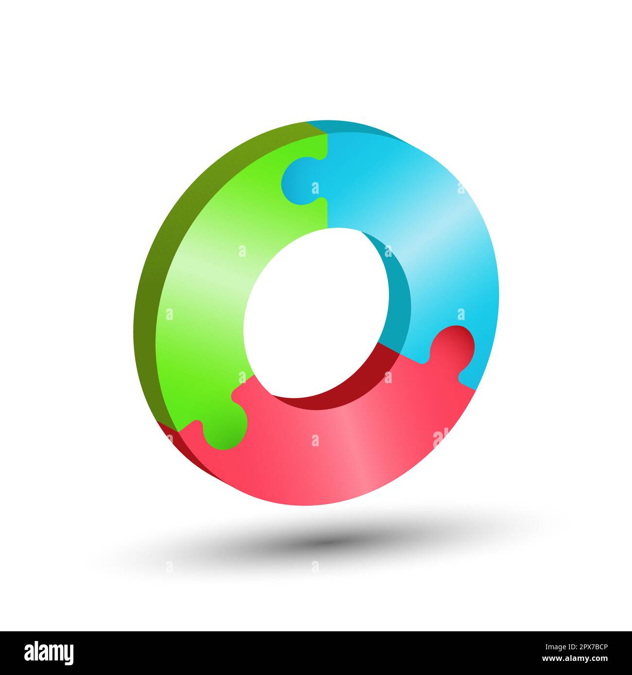 The circle consists of 3 puzzle pieces. 3d illustration for creative ...