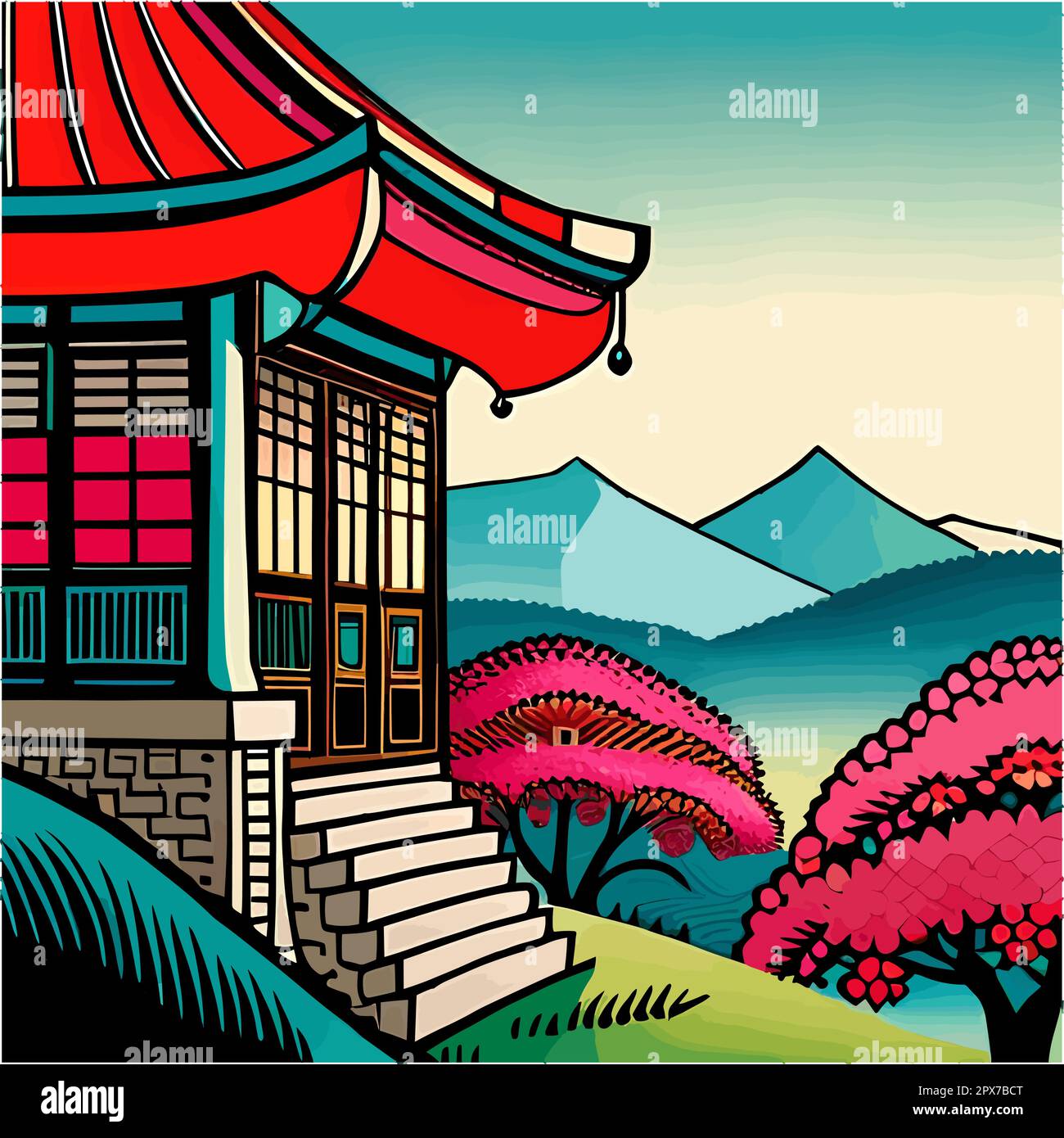 Asian landscape illustration hi-res stock photography and images - Alamy