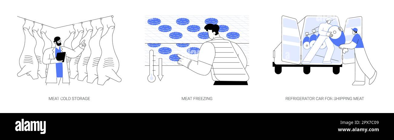 Meat preservation and storage abstract concept vector illustrations ...