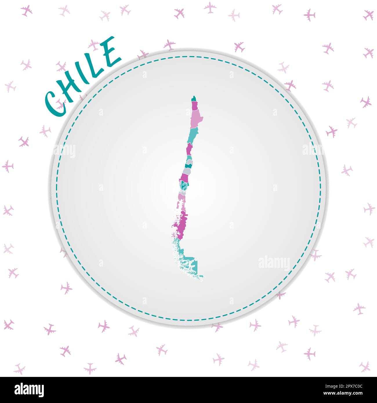 Chile map design. Map of the country with regions in emerald-amethyst ...