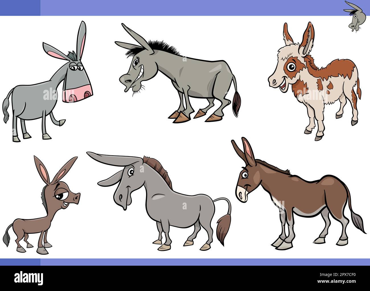 Cartoon illustration of donkeys farm animals comic characters set Stock ...