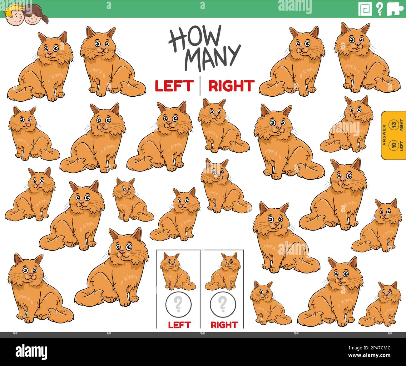 Cartoon illustration of educational game of counting left and right ...