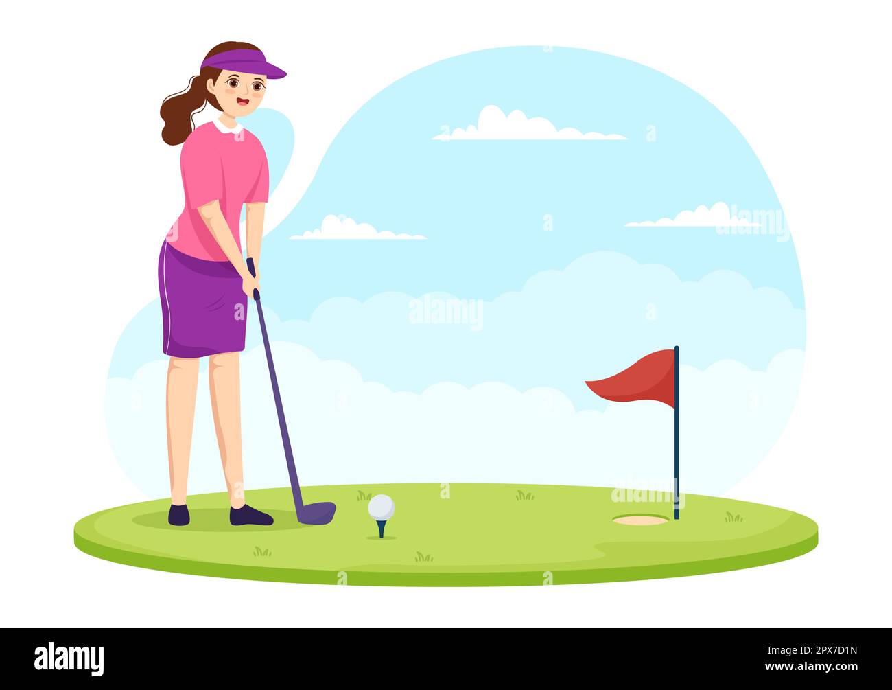 Golf Sport Illustration with Flags, Cart, Sticks, Green Field and Sand ...