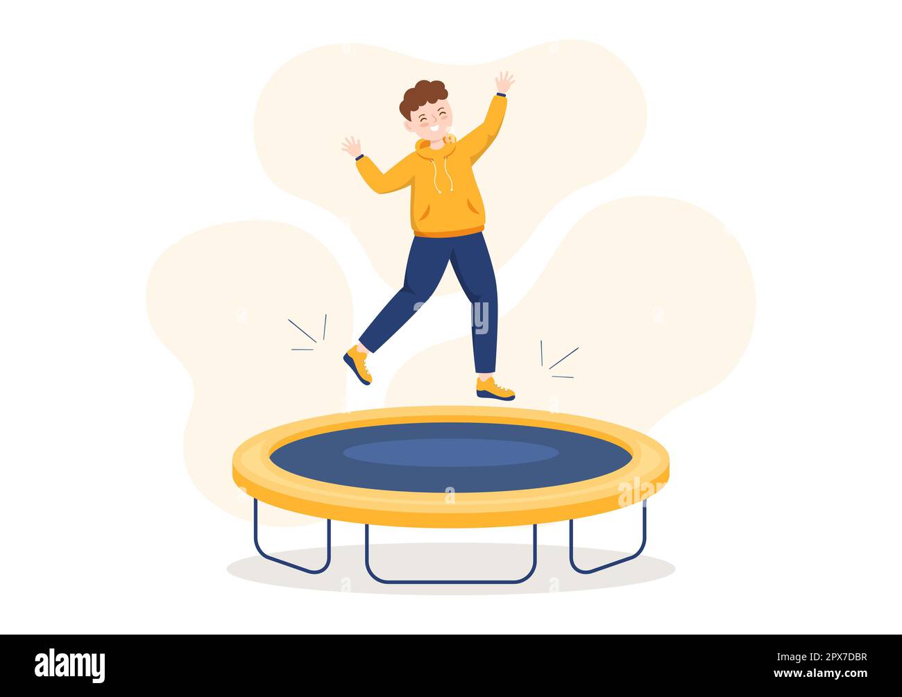 Trampoline Illustration with Youth Jumping On a Trampolines in Hand ...