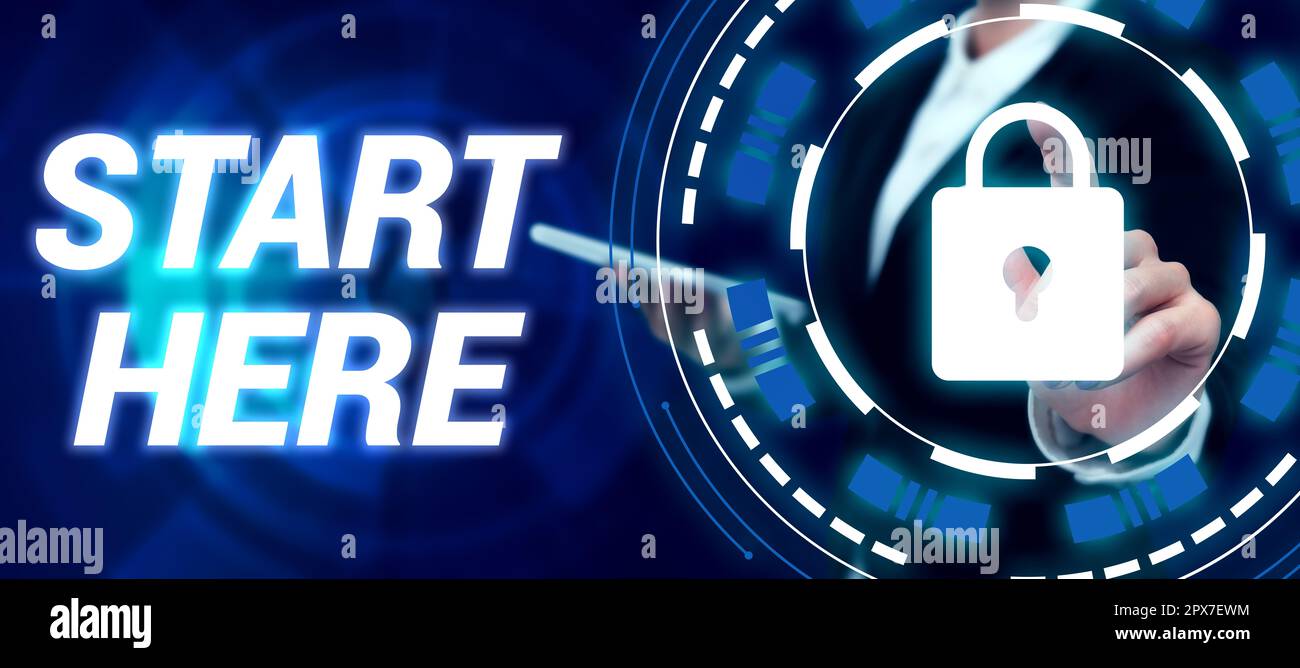 Sign displaying Start Here, Concept meaning telling someone this is ...