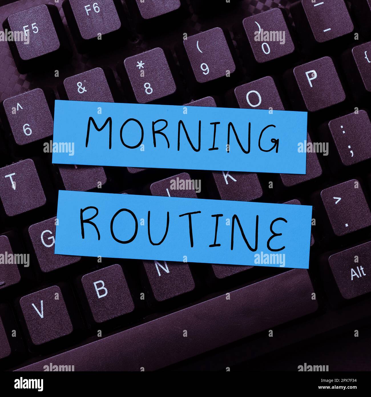 Sign displaying Morning Routine, Word Written on initiation of consumer ...