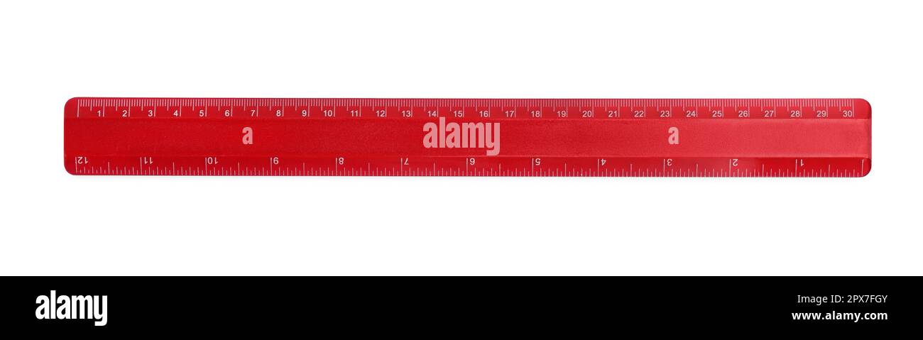 Red ruler isolated on white, top view Stock Photo - Alamy