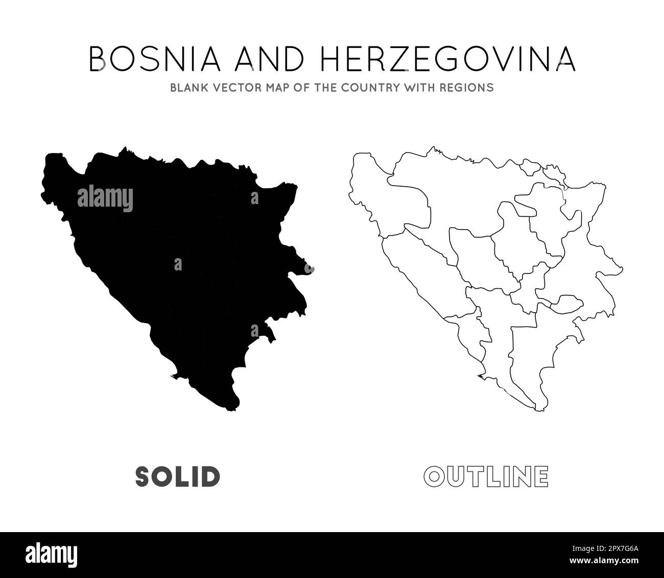 Bosnia map. Blank vector map of the country with regions. Borders of ...