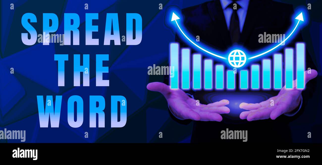 Hand writing sign Spread The Word, Internet Concept share the ...