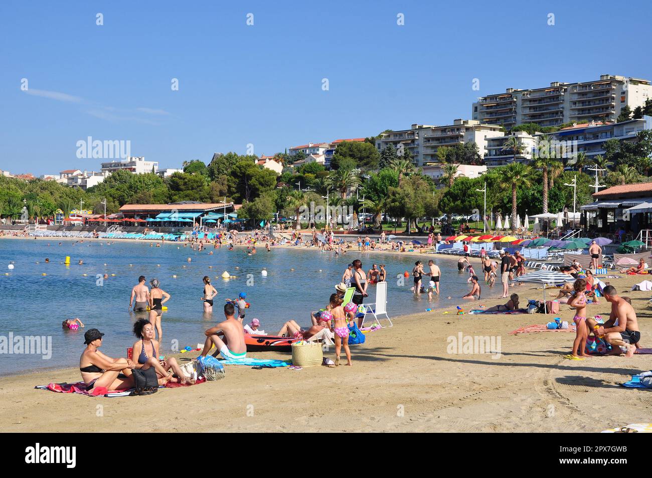 Mourillon beaches in Toulon in summer Stock Photo - Alamy