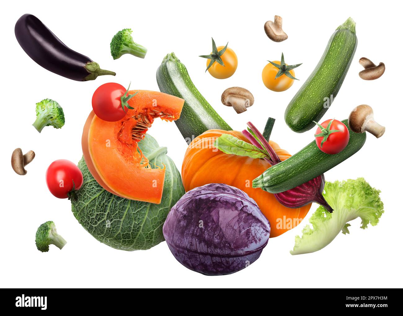 Flying fresh ripe vegetables on white background Stock Photo - Alamy
