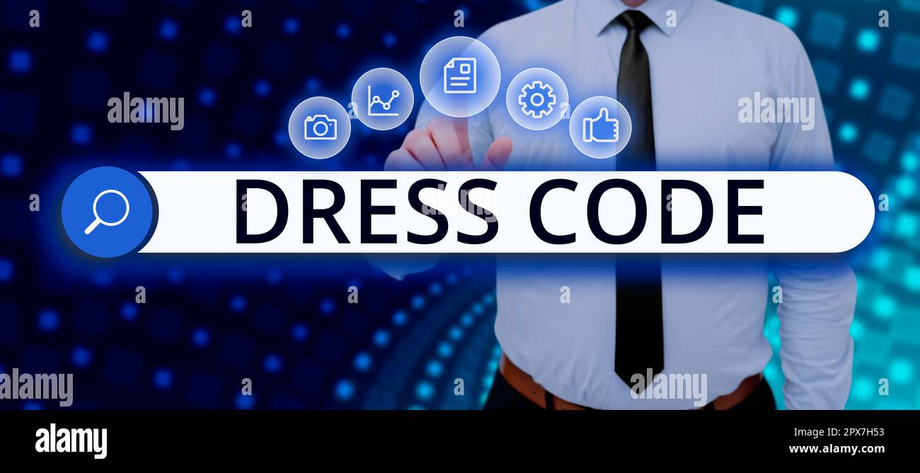 Text caption presenting Dress Code, Business idea an accepted way of ...