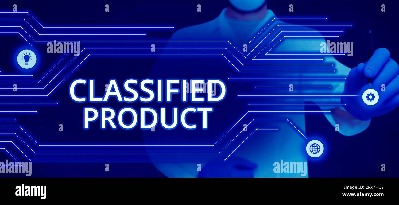 Hand writing sign Classified Product, Business overview Sensitive Data ...