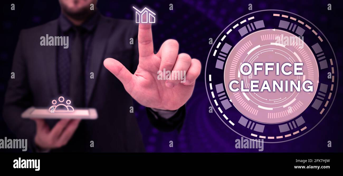 Text caption presenting Office Cleaning, Word for the action or process ...