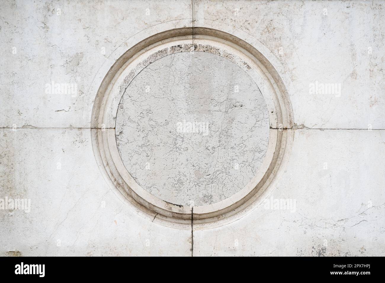 front view closeup of round empty classic ornamental frame signboard ...