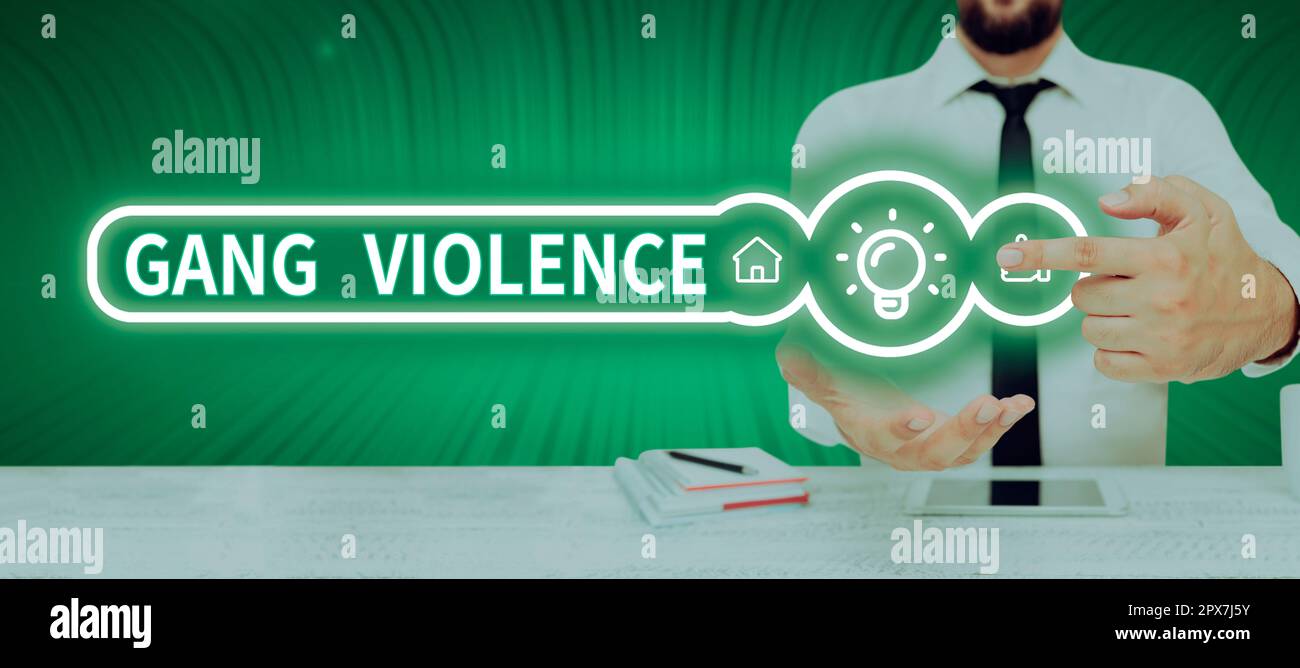 Text sign showing Gang Violence, Business concept infringement of the ...