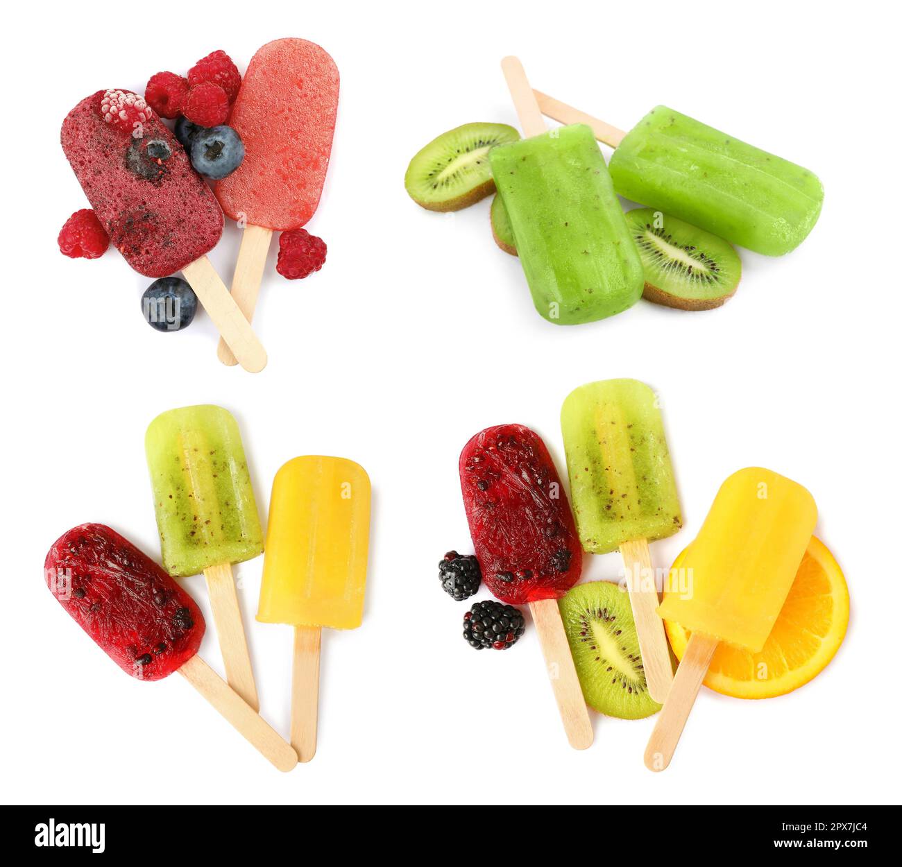 Set with tasty berry ice pops on white background Stock Photo - Alamy