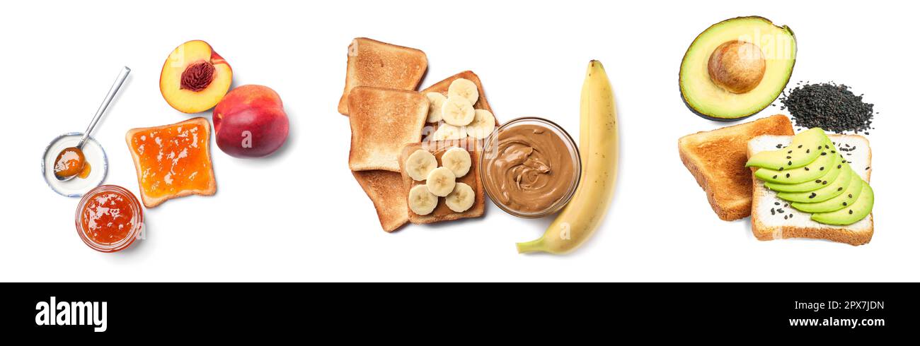 Set of different toasts on white background. Banner design Stock Photo ...