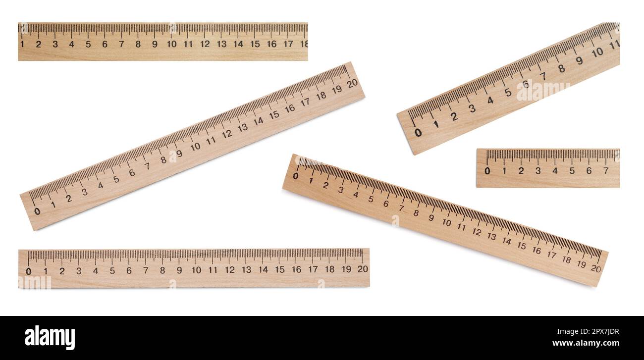 Set with different rulers with measuring length markings in centimeters ...
