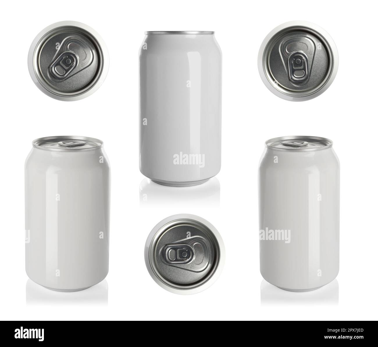 Set with aluminum beverage cans on white background Stock Photo - Alamy