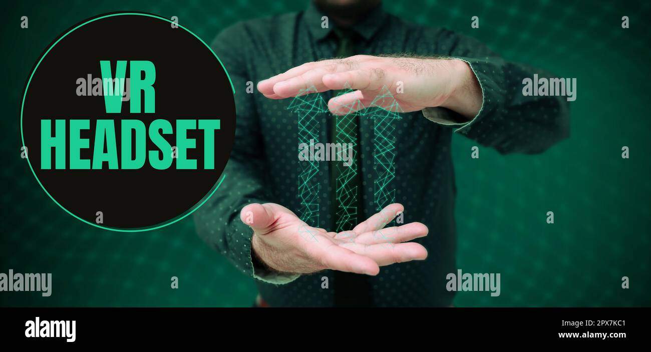 Handwriting text Vr Headset, Word Written on head-mounted device that ...