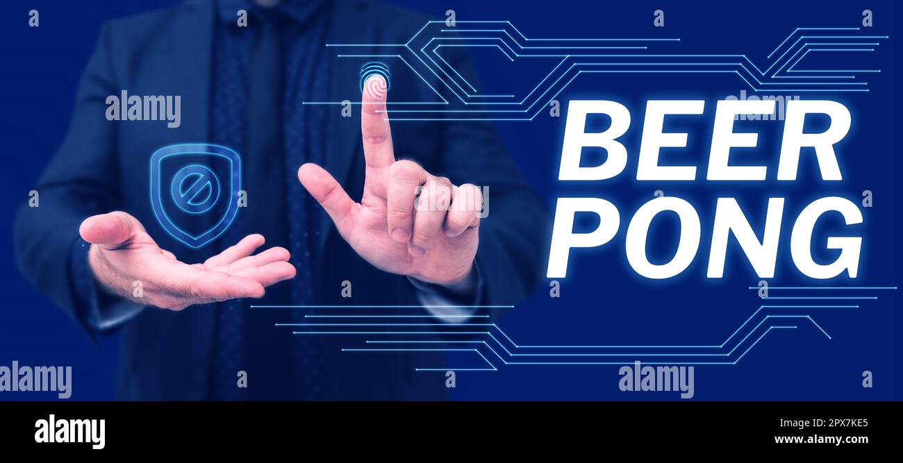 Text sign showing Beer Pong, Word Written on a game with a set of beer ...