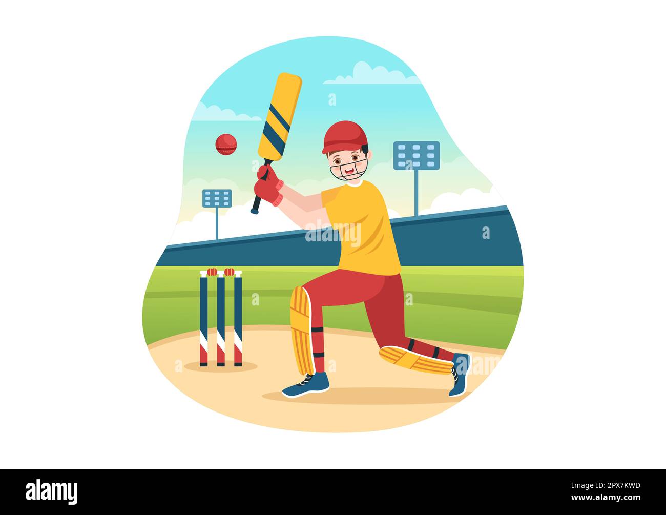 Batsman Playing Cricket Sport Illustration with Bat and Balls in the Field for Championship in ...