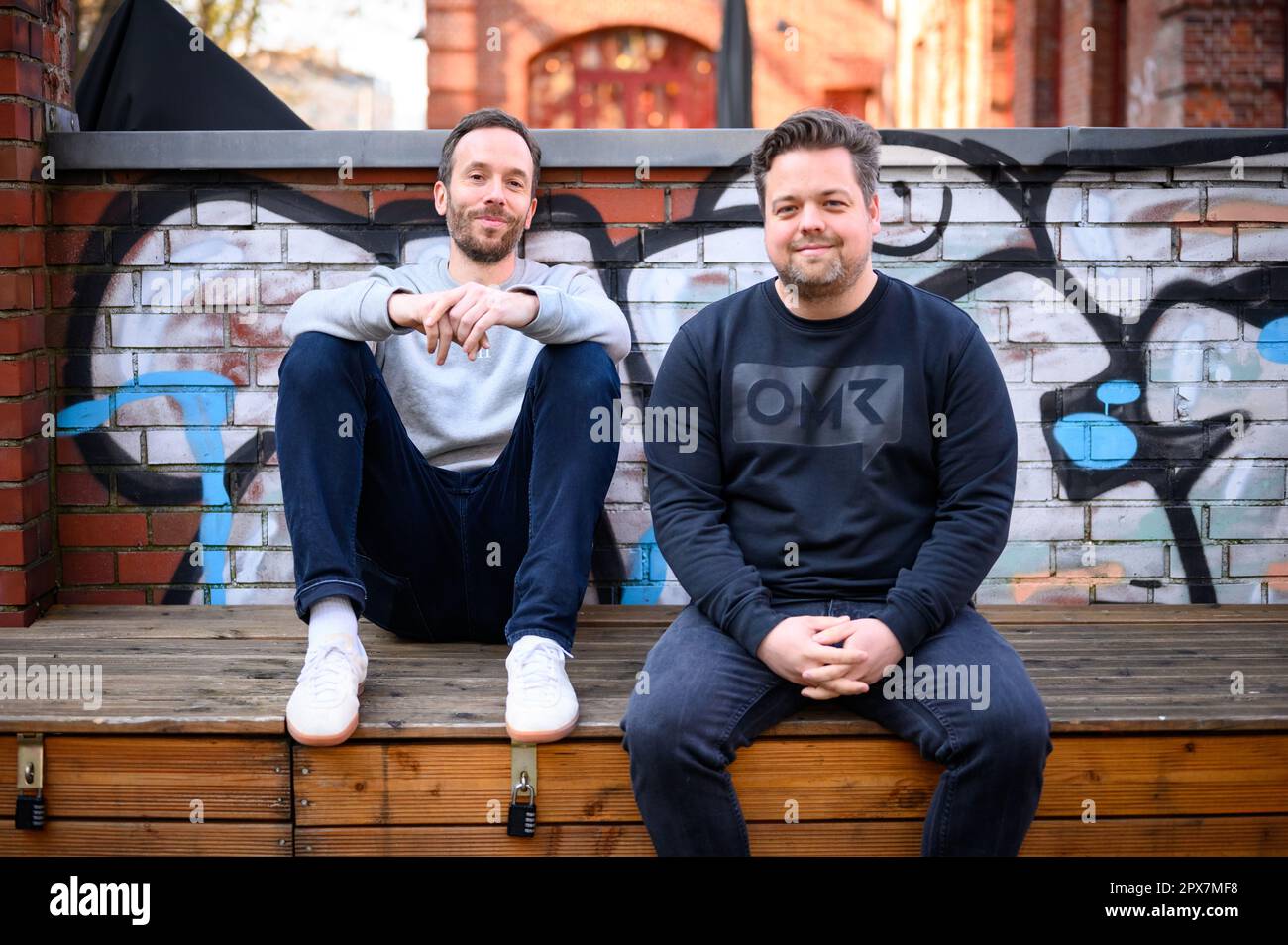 Hamburg, Germany. 17th Apr, 2023. OMR CEO Philipp Westermeyer (l) and Managing Director Jasper ...