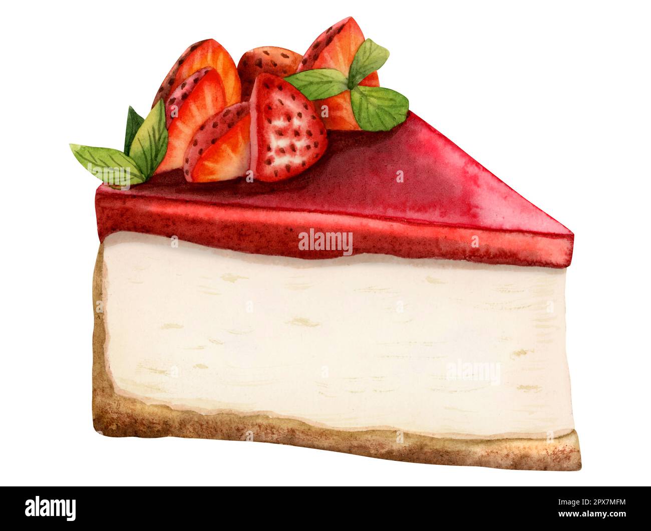 Watercolor strawberry cheesecake dessert illustration. Delicious ...