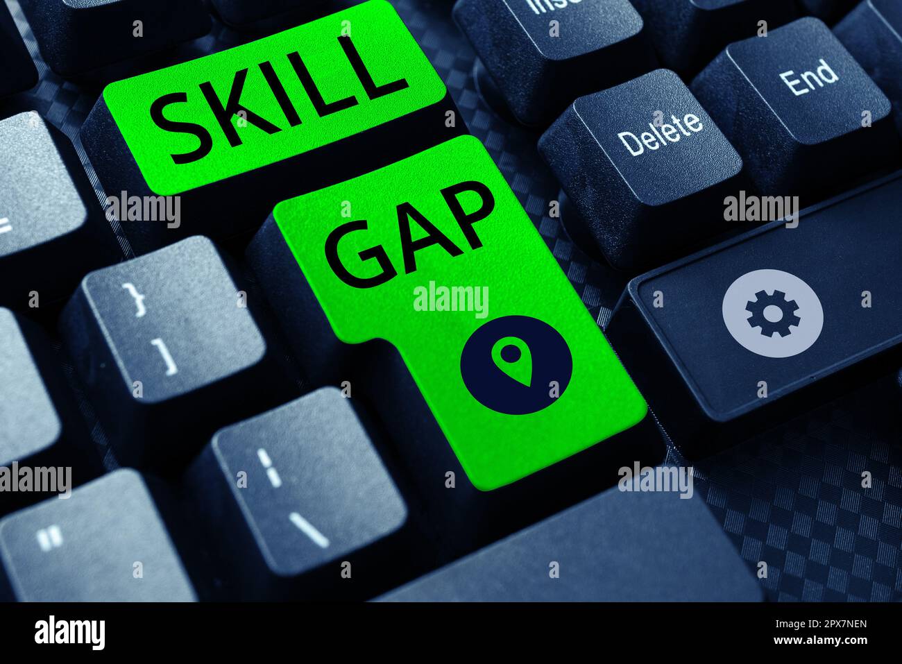 Hand writing sign Skill Gap, Business overview Refering to a person's ...