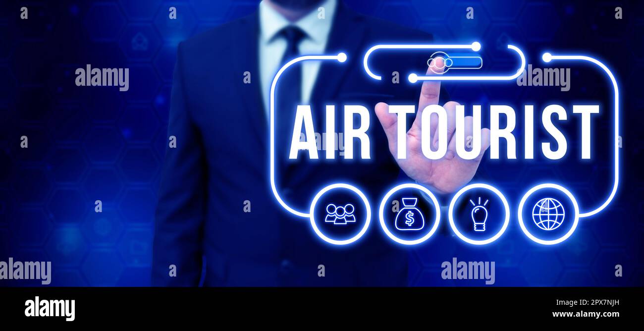 Hand writing sign Air Tourist, Internet Concept process of going from ...