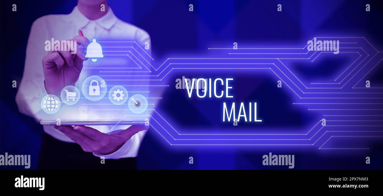 Hand writing sign Voice Mail, Word for Electronic system that store ...