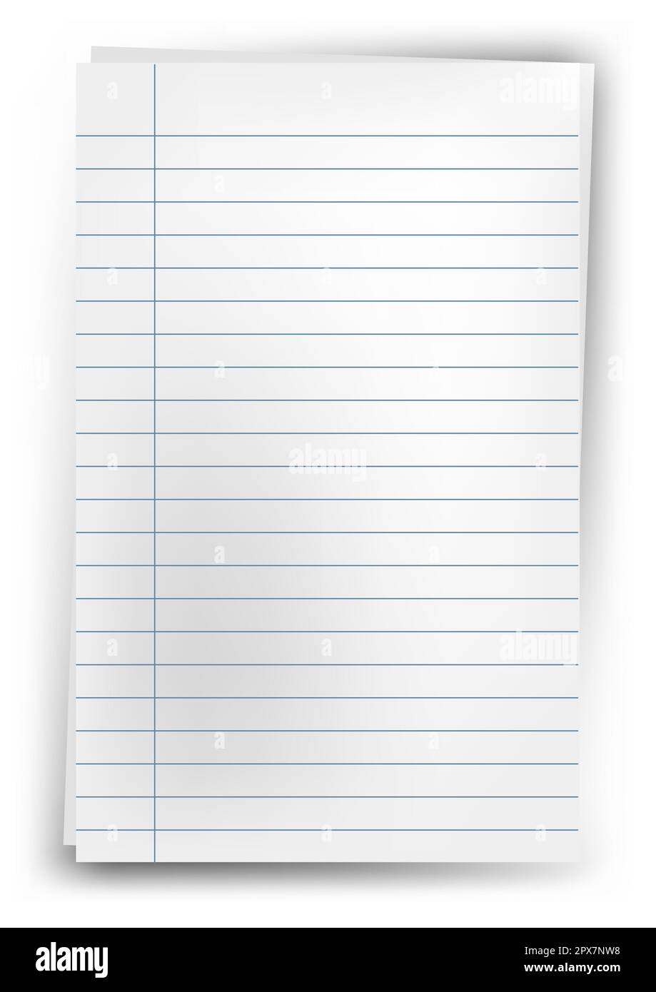 lined note paper torn from a note pad isolated against a white ...