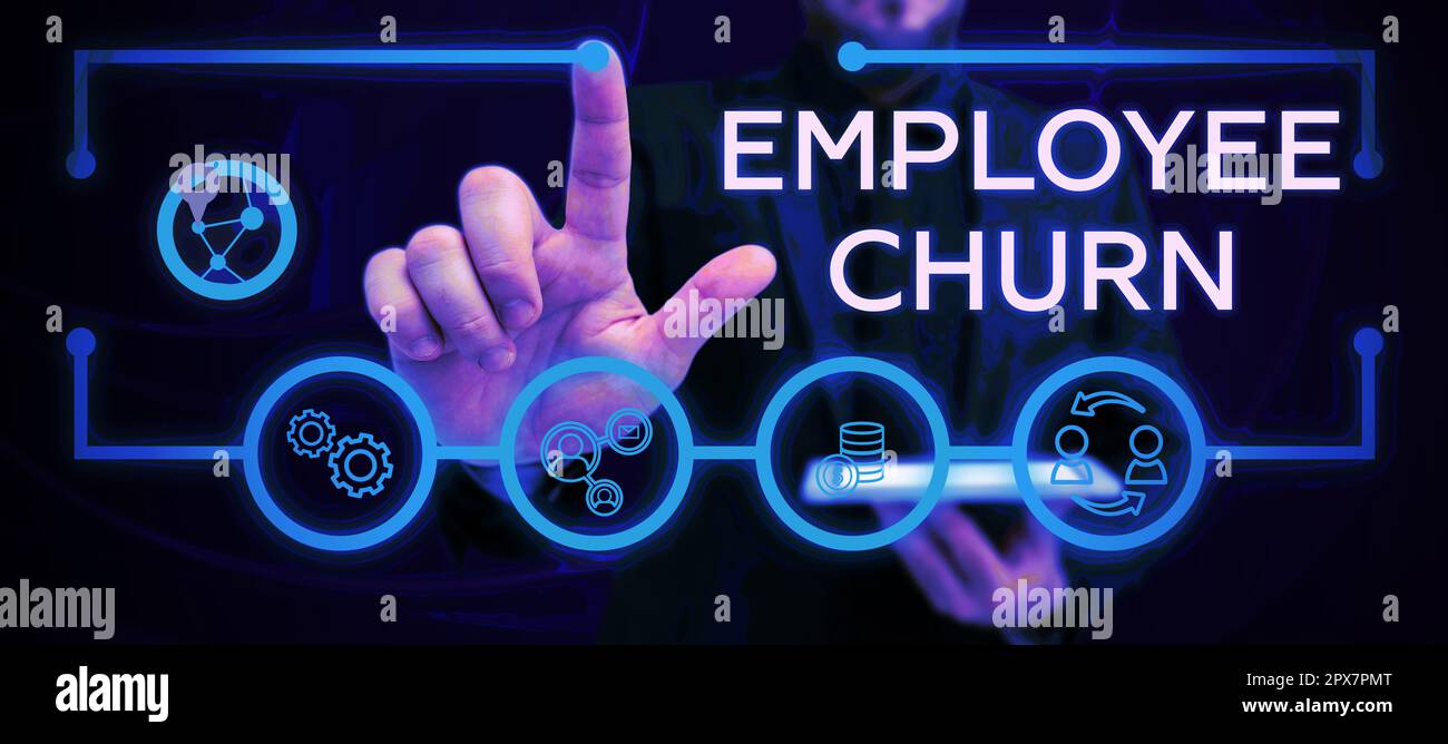 Sign displaying Employee Churn, Business overview rate of change of ...