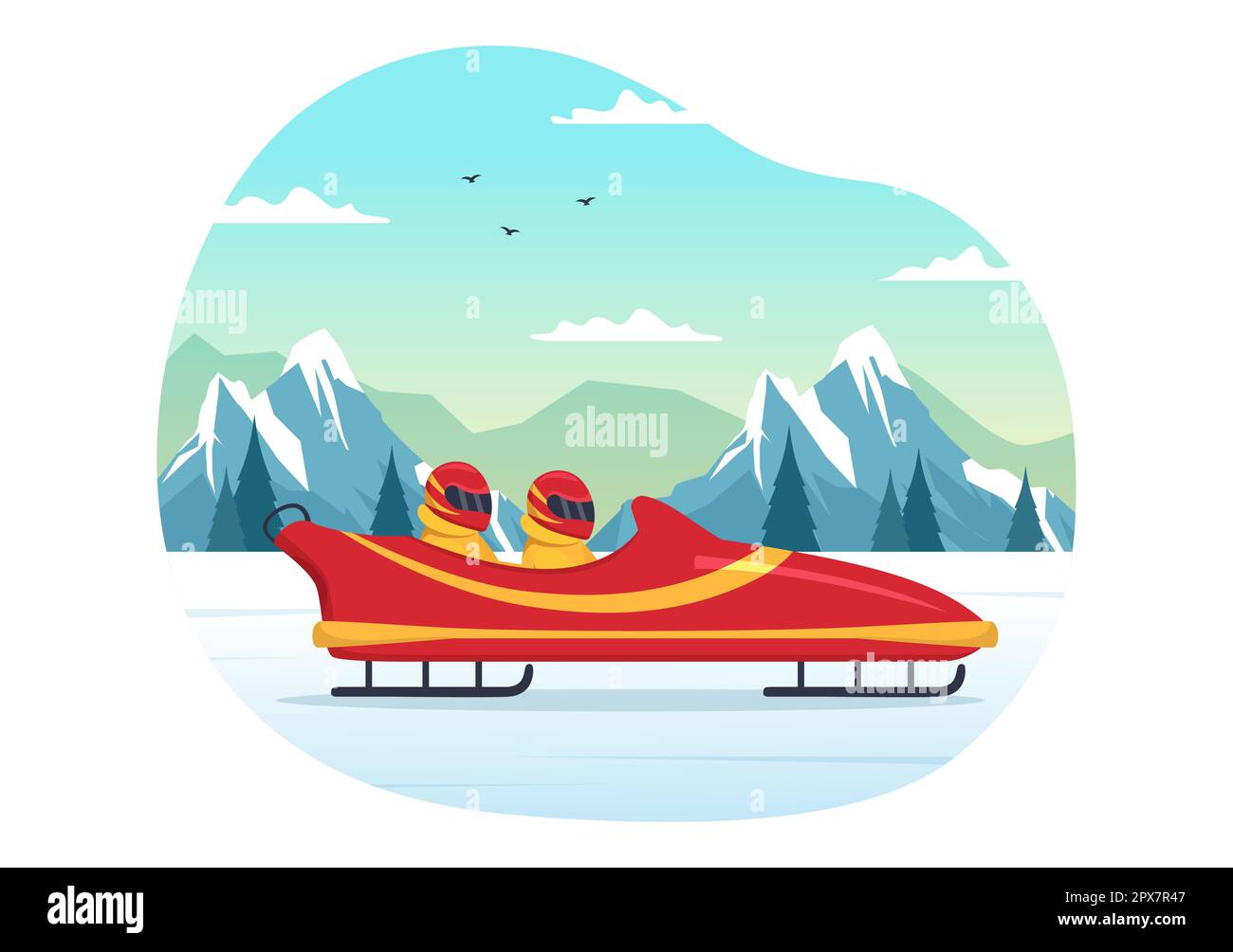 Athlete Riding Sled Bobsleigh Illustration with Snow, Ice and Bobsled ...