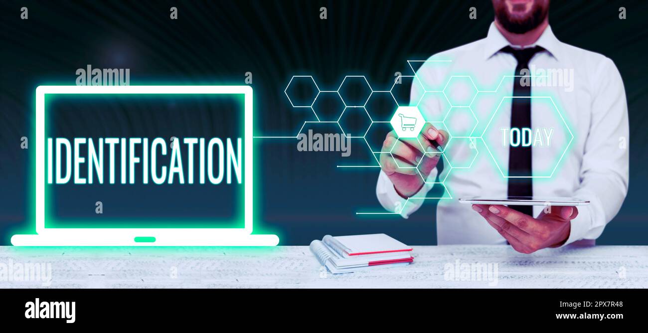 Hand writing sign Identification, Business approach an action or ...