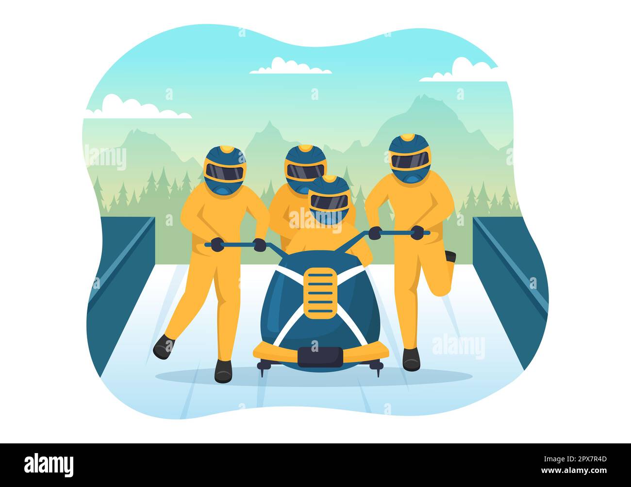 Athlete Riding Sled Bobsleigh Illustration with Snow, Ice and Bobsled ...