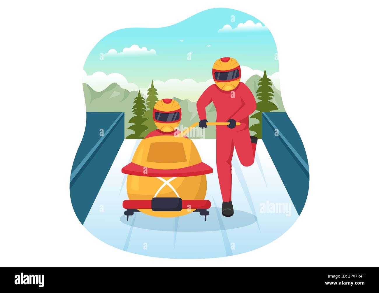 Athlete Riding Sled Bobsleigh Illustration with Snow, Ice and Bobsled ...